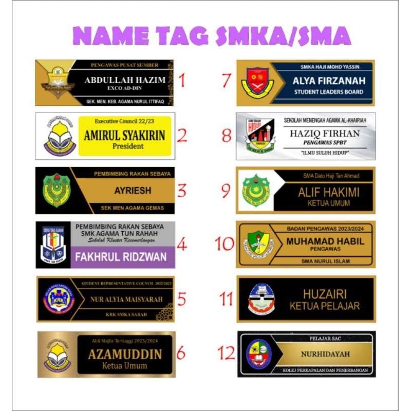 NAME TAG SMKA/SMA/STUDENT/ARYCLIC/METAL | Shopee Malaysia