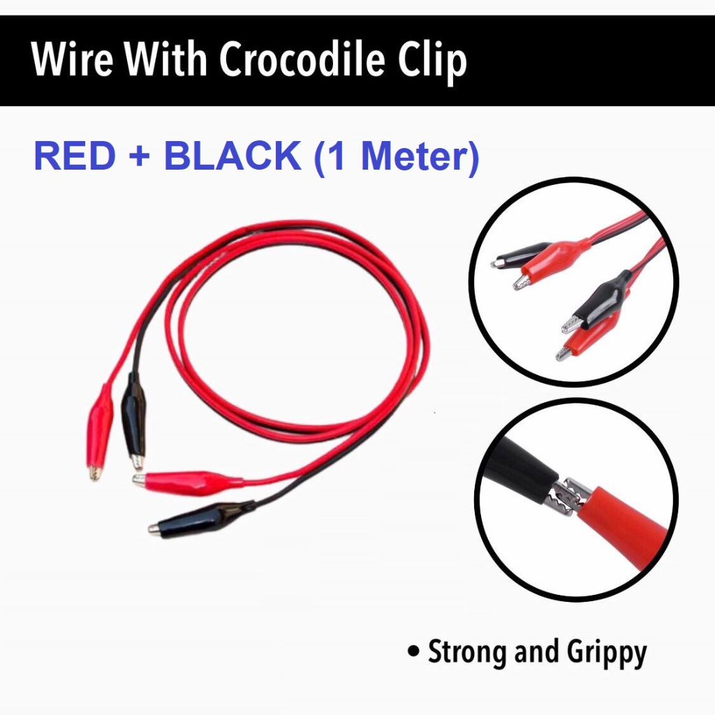 [1 Meter] Wire with Crocodile End Clip (Red+Black) Alligator Crocodile ...