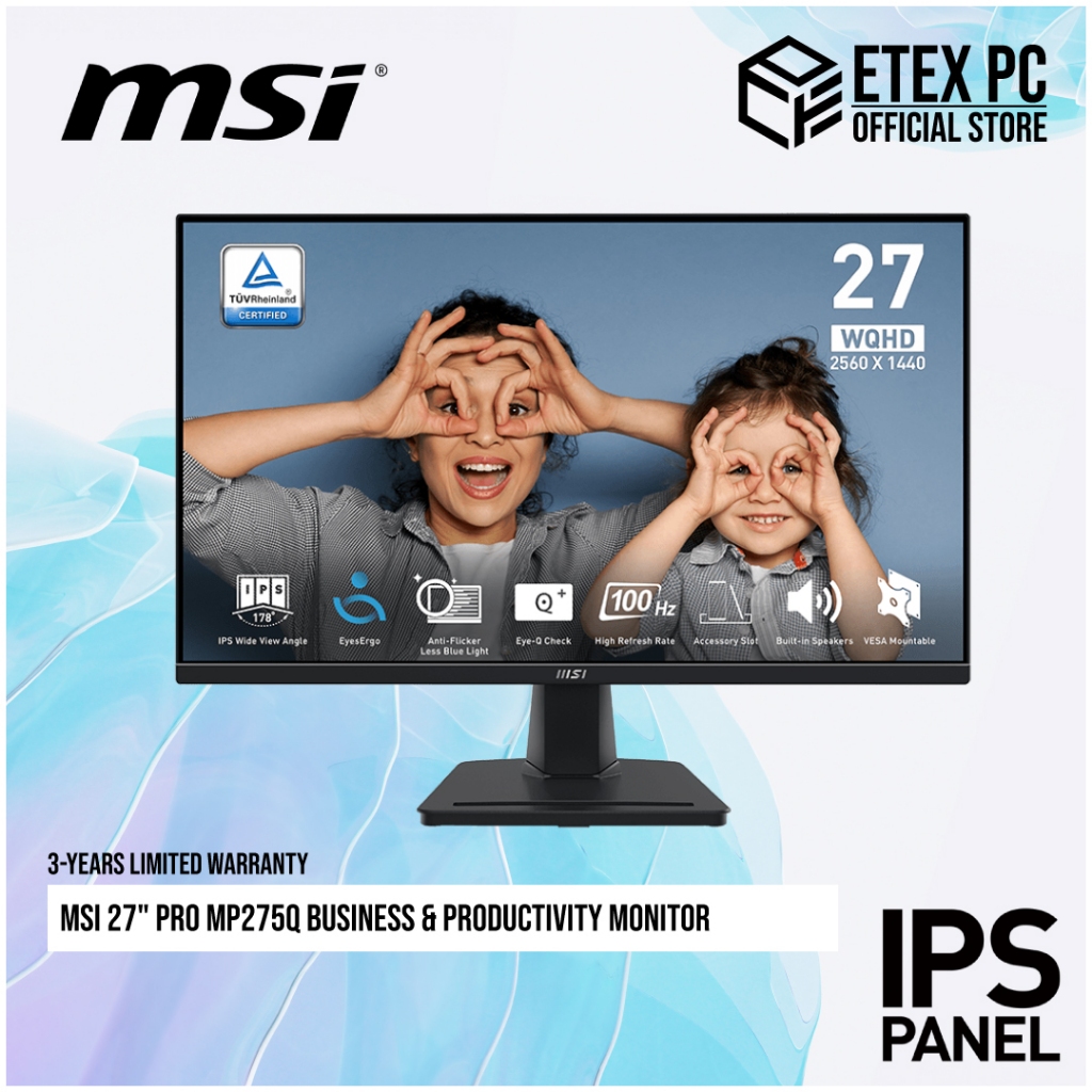 MSI 27" PRO MP275Q Business & Productivity Monitor - IPS Panel / WQHD ...