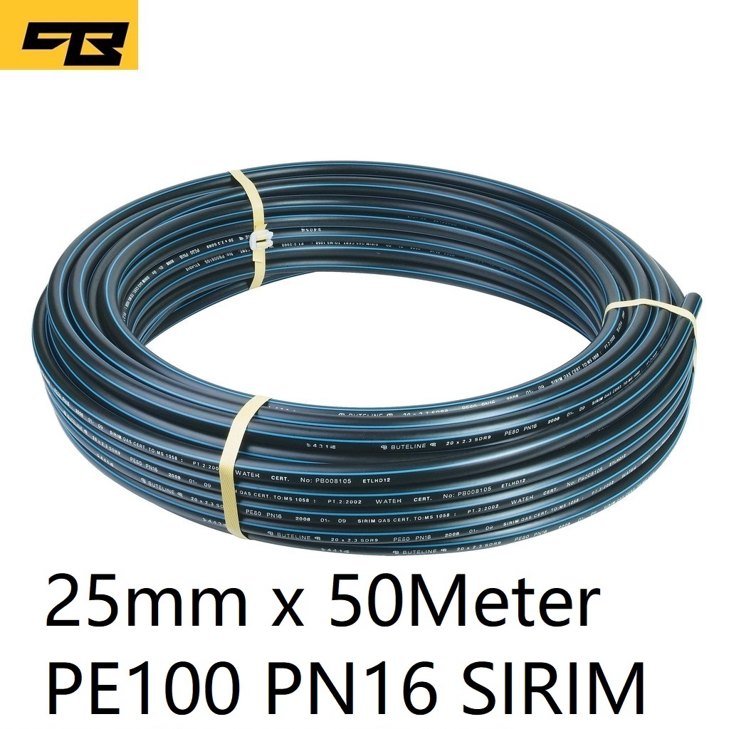 BUTELINE PE POLYETHYLENE PIPE 25mm x 50Meter PE100 PN16 | Shopee Malaysia