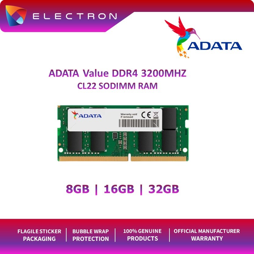 ADATA VALUE DDR4 3200MHZ CL22 SODIMM RAM (8GB / 16GB / 32GB) | Shopee Malaysia
