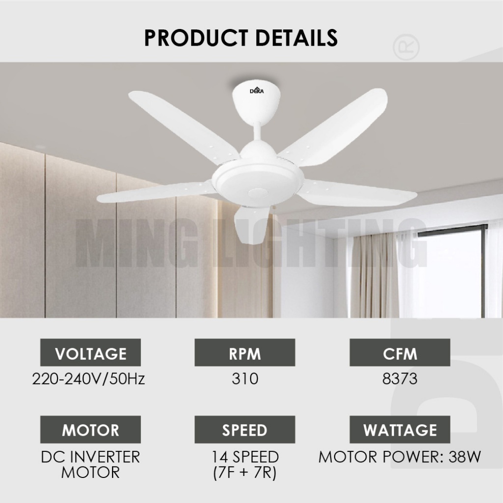 (Sirim) DEKA Ceiling Fan SCX 42" Remote Control 7+7 Speed 5 Steel Blade ...