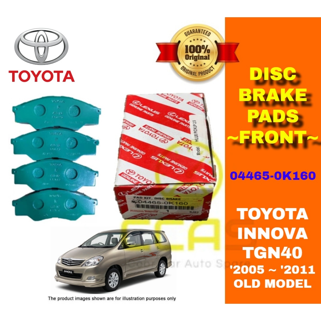 ( 100% ORIGINAL ) TOYOTA INNOVA TGN40 OLD 2005 - 2011 FRONT DISC BRAKE PAD 04465-0K380 04465 ...