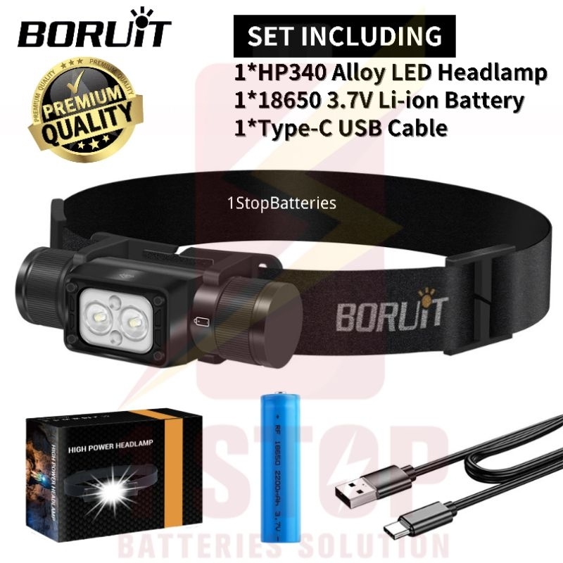 BORUiT HP340 Powerful LED Headlamp Type-C 18650 3.7V Li-ion ...