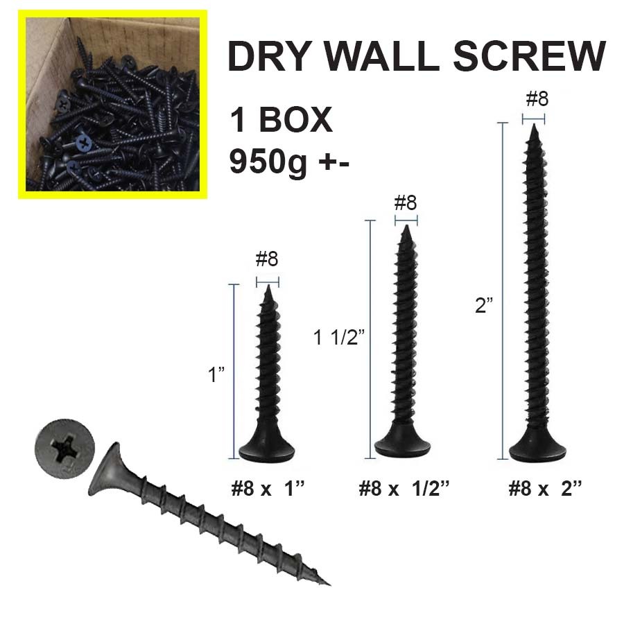 #8 [1" / 1 1/2" / 2"] 1 BOX Black Dry Wall Screw Black Screw Counter ...