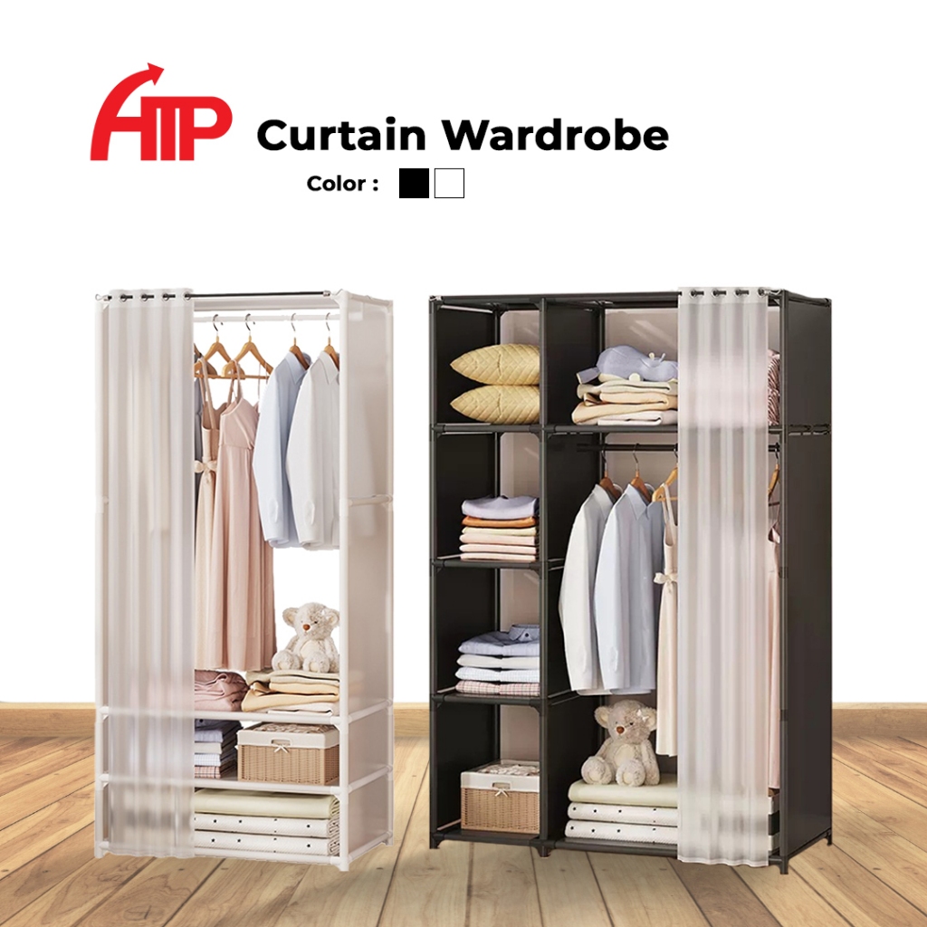 ATP Multifunctional Single/Double Curtain Wardrobe - Black/White ...