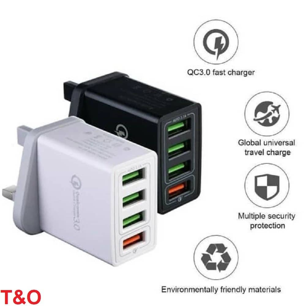 Charger Adapter QC 3.0 4 Port USB 30W Quick Charge Hub Wall UK Plug ...