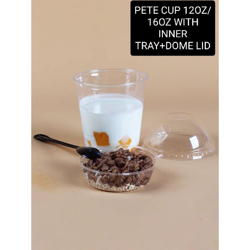 20SET 12oz/16oz PETE COLD CUP WITH INNER TRAY+DOME LID/PUDDING CUP ...