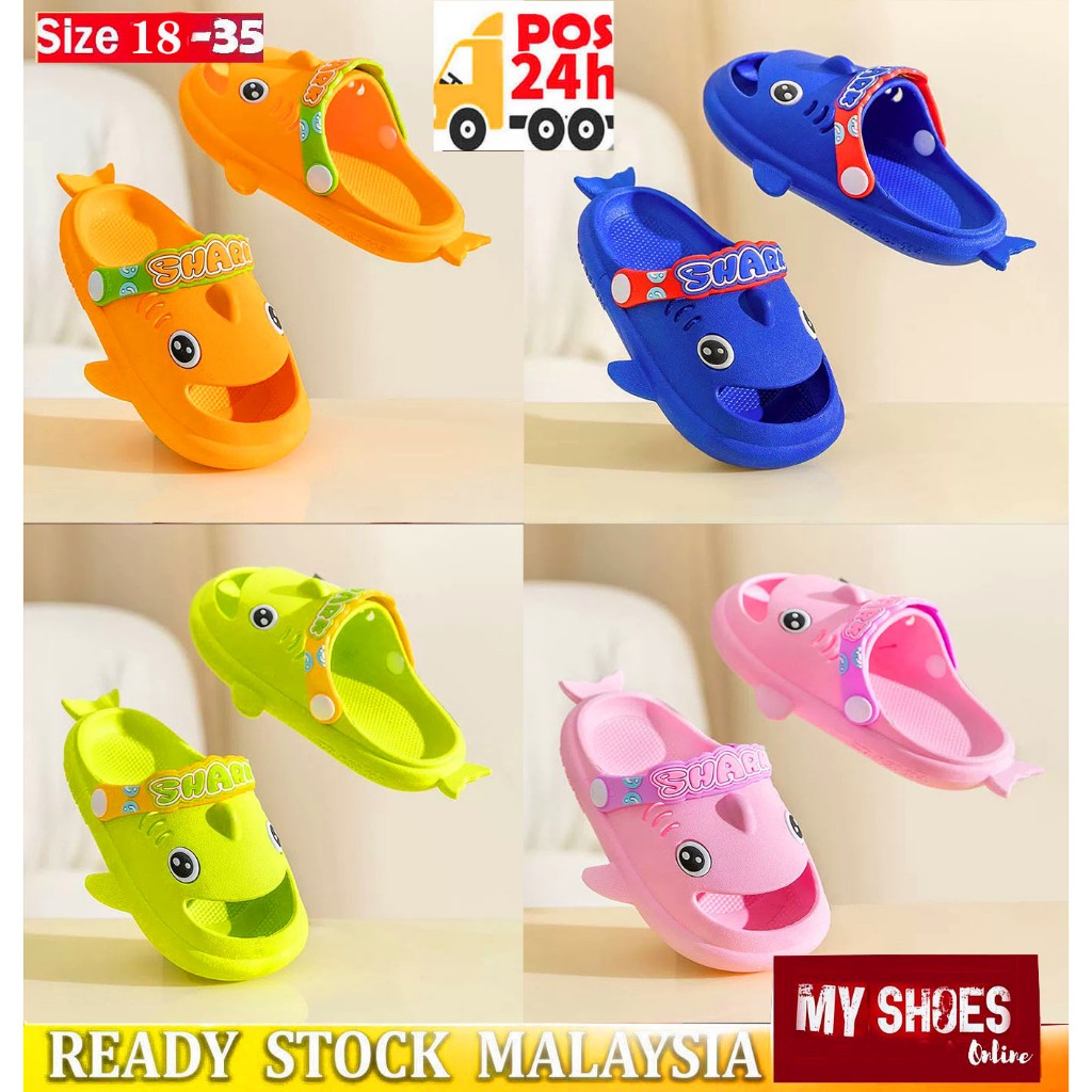 READY STORE Budak 3D Shark Slides Slippers | Cartoon Shark Sandal ...