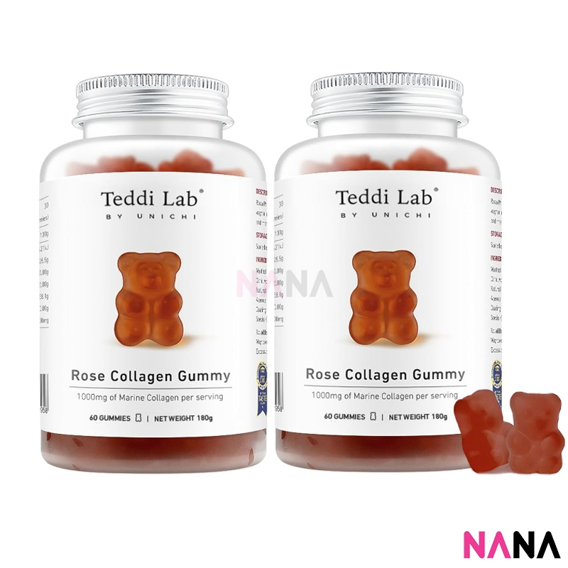 Unichi Teddi Lab Rose Collagen Gummy Bear 60 Gummies (60 Gummies x 2 Bottles) [Brand Authorized ...
