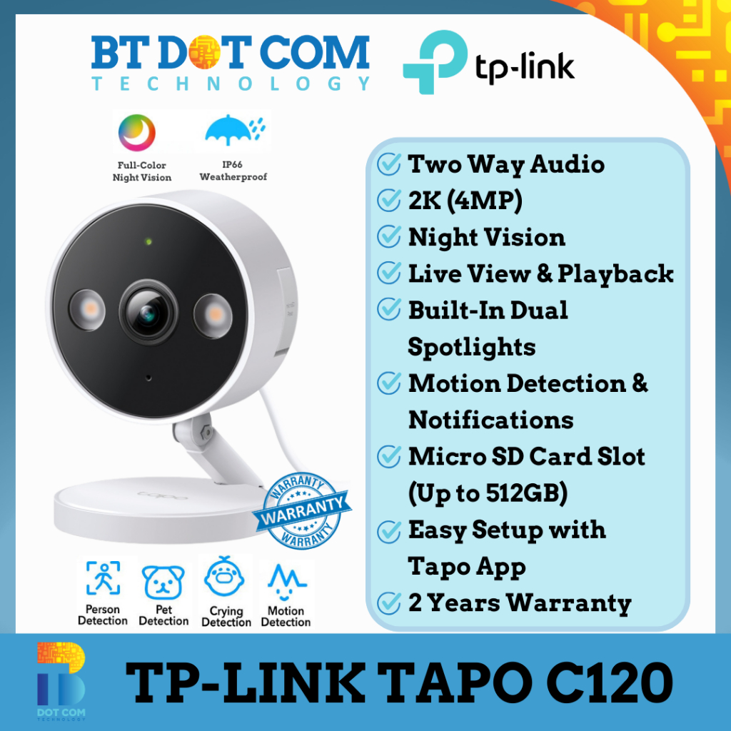 BTDC New Tapo C120 Indoor/Outdoor Wi-Fi Home Security Camera | Shopee Malaysia