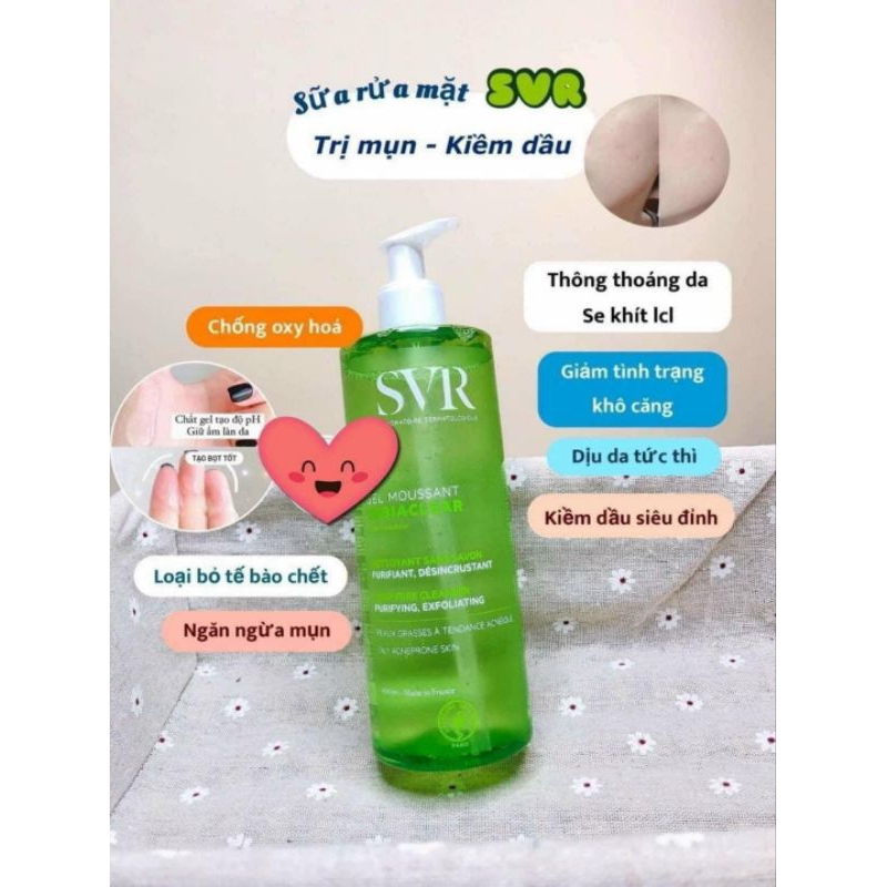 SVR Facial Cleanser 400ml Green For Sensitive Oily Acne Skin | Shopee ...