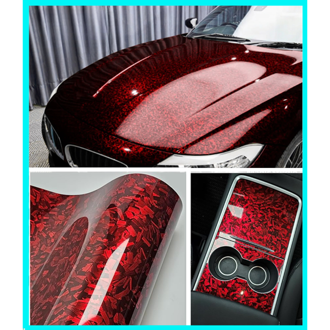 30cm X 150cm 3D Red Forged Carbon Fiber Vinyl Wrap Roll Adhesive Car ...