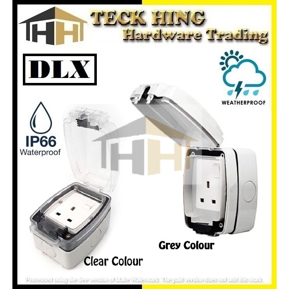 IP66 WEATHERPROOF Single One Gang 13amp Switch Socket (Grey/Clear ...