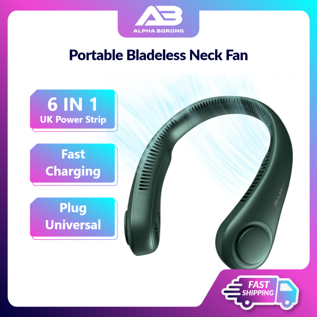 Alpha Borong Neck Fan Bladeless Rechargeable Cooling Fan Fancy Color ...