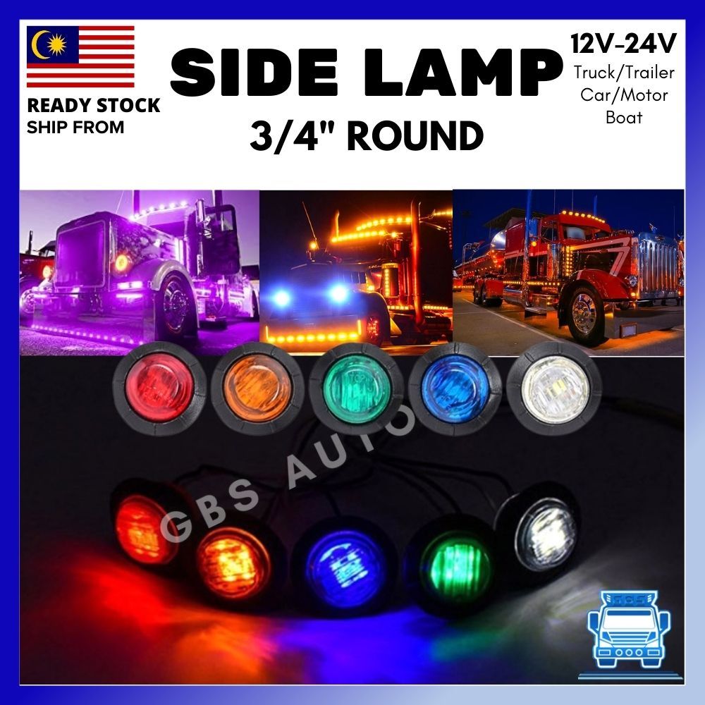 GBS ESTORE 3/4" Round Auto Side Marker 12V 24V 3LED Lampu Bulat Marker ...