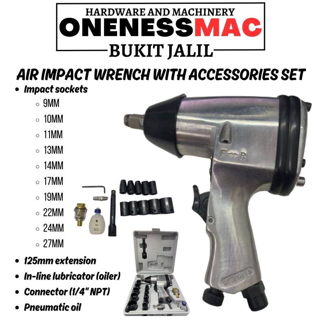 AIR IMPACT WRENCH C/W ACCS SET -1/2'' (SILVER COLOR) | Shopee Malaysia