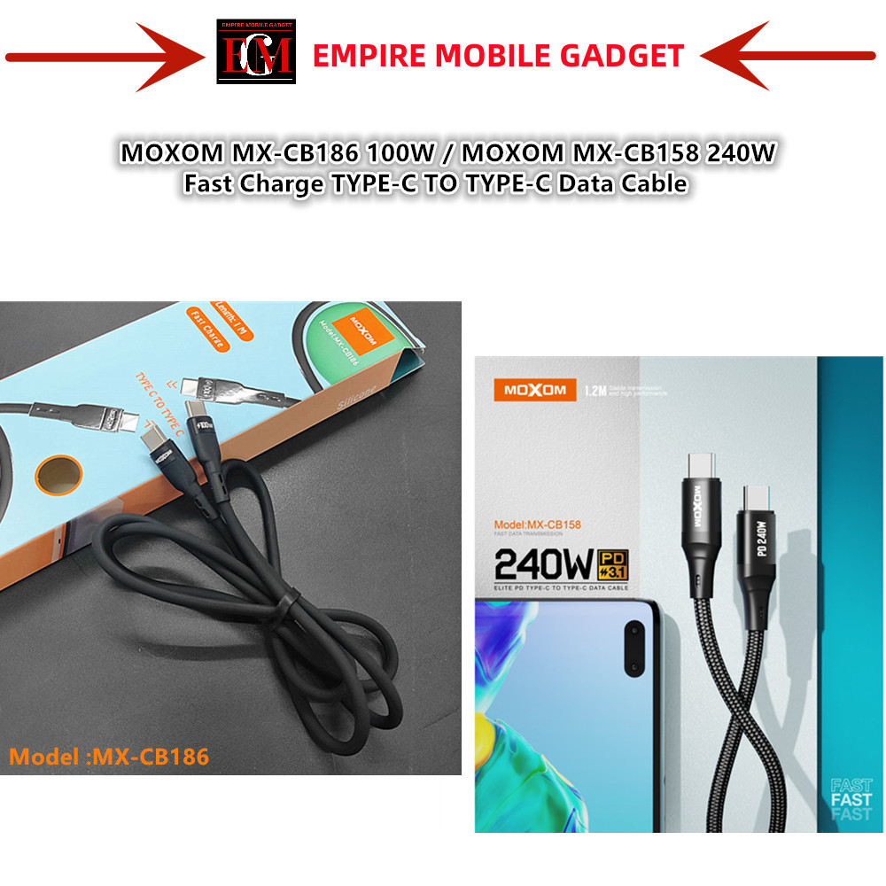 MOXOM MX-CB186 100W / MOXOM MX-CB158 240W Fast Charge TYPE-C TO TYPE-C ...