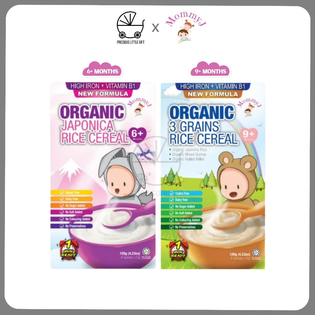 [ HALAL ] MommyJ - Organic Baby Rice Cereal Japonica Rice Cereal (6mths) & 3 Grains Rice Cereal ...