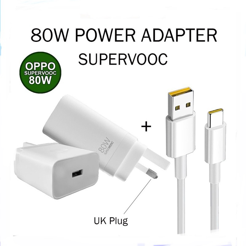 OPPO 80W SUPER VOOC Charger VOOC 3.0 Adapter With Type-C USB Cable support Fast Charge Reno 8/8 ...