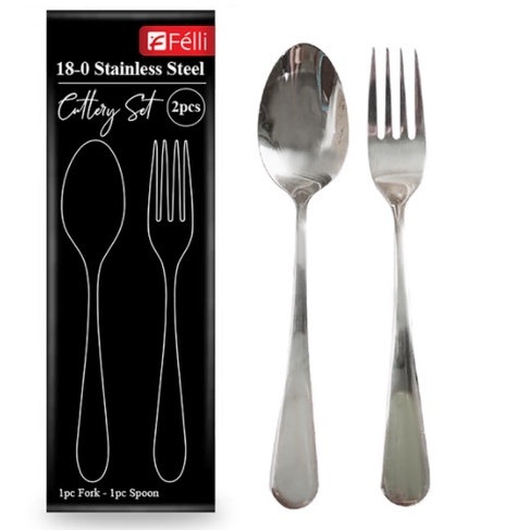 (Quality) Felli Stainless Steel 18/0 Cutlery Set ( 1 x spoon + 1 x Fork ...