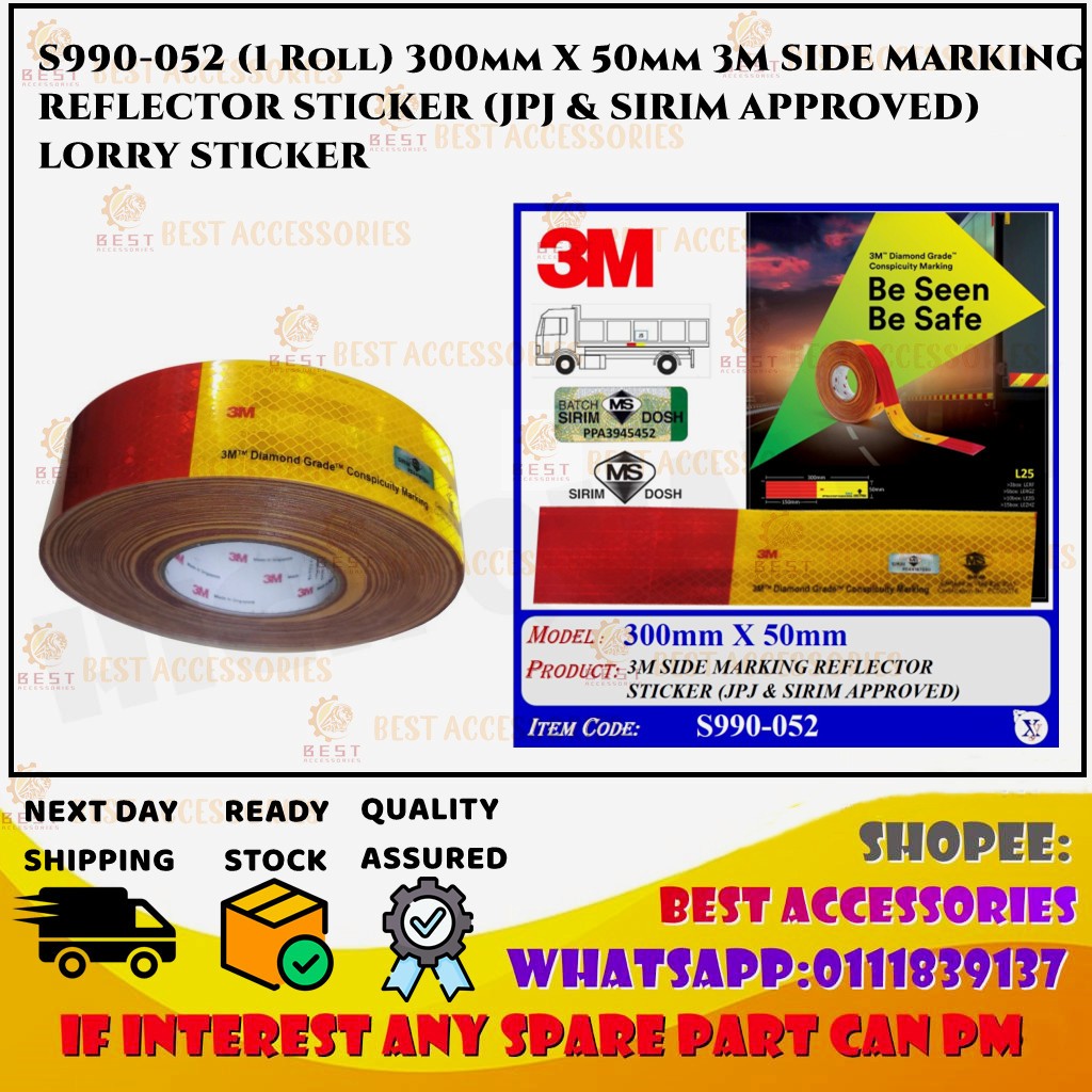 S990-052 (1 Roll) 300mm X 50mm 3M SIDE MARKING REFLECTOR STICKER (JPJ ...