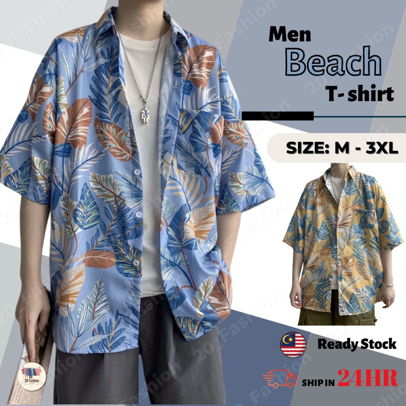 READY STOCK🇲🇾Men Women Beach T-shirt Hawaii lelaki Bunga Raya pantai ...