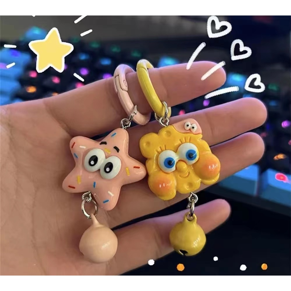 New SpongeBob SquarePants Patrick Keychain Cute Cartoon Bell Pendant ...