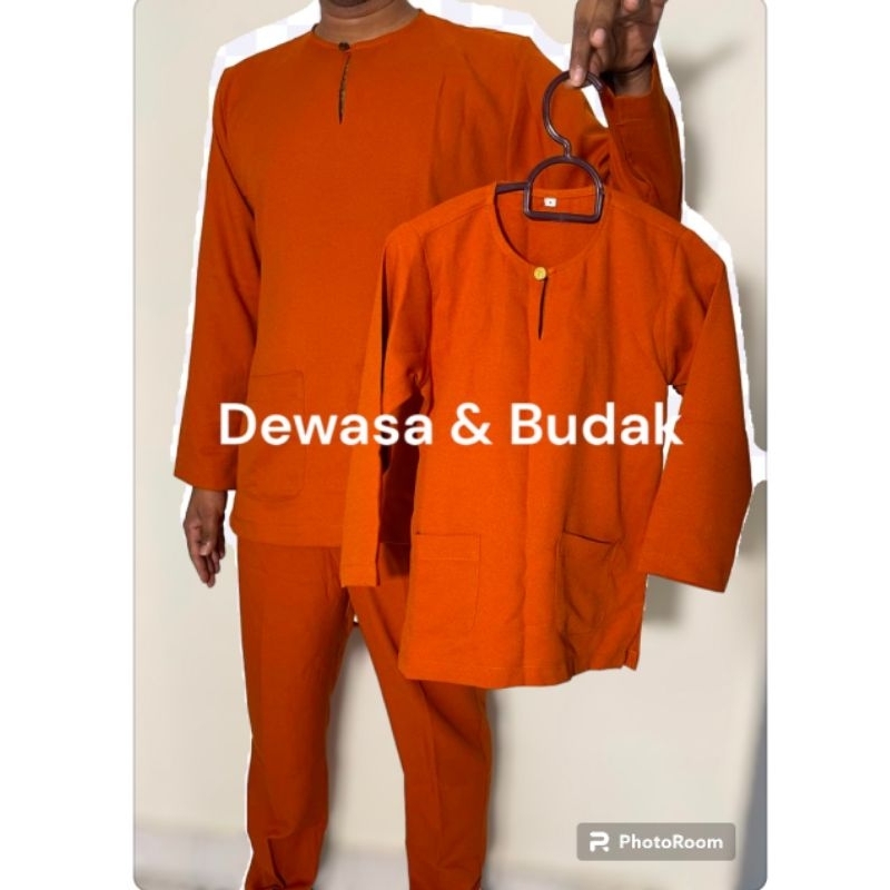 Baju Melayu Dewasa @ Budak Como crepe kain orange bata viral raya ...