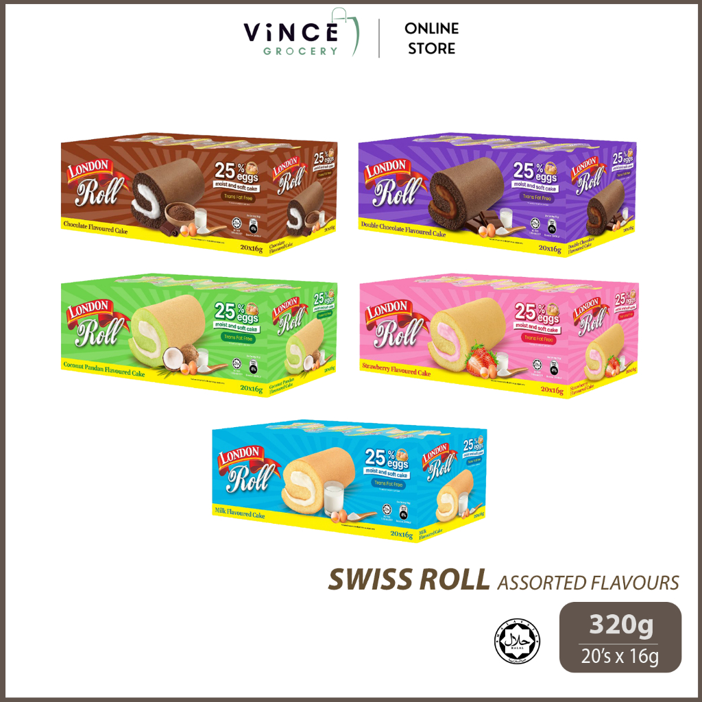 LONDON Swiss Roll (Chocolate / Double Chocolate / Pandan / Strawberry ...
