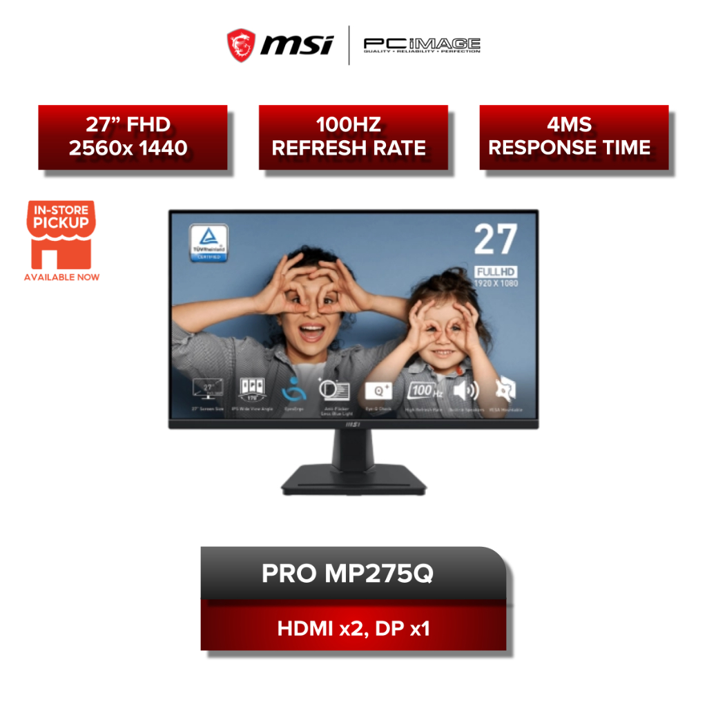 MSI PRO MP275Q MONITOR / 27"/ 2560x1440/ 1MS/ WQHD/ 100HZ/ IPS / 3 ...