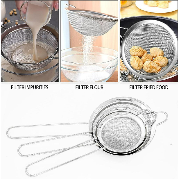 STAINLESS STEEL FINE MESH DEEP OIL STRAINER / FLOUR SIEVE / SKIMMER ...