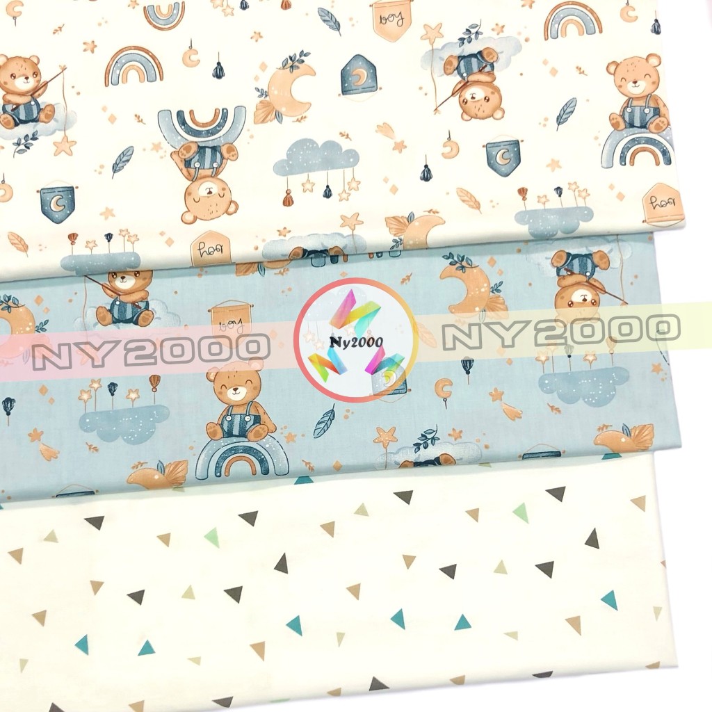 Kain Comb Cotton Corak Teddy Bear & Abstrak (Bidang 60”) / Baby Bear ...