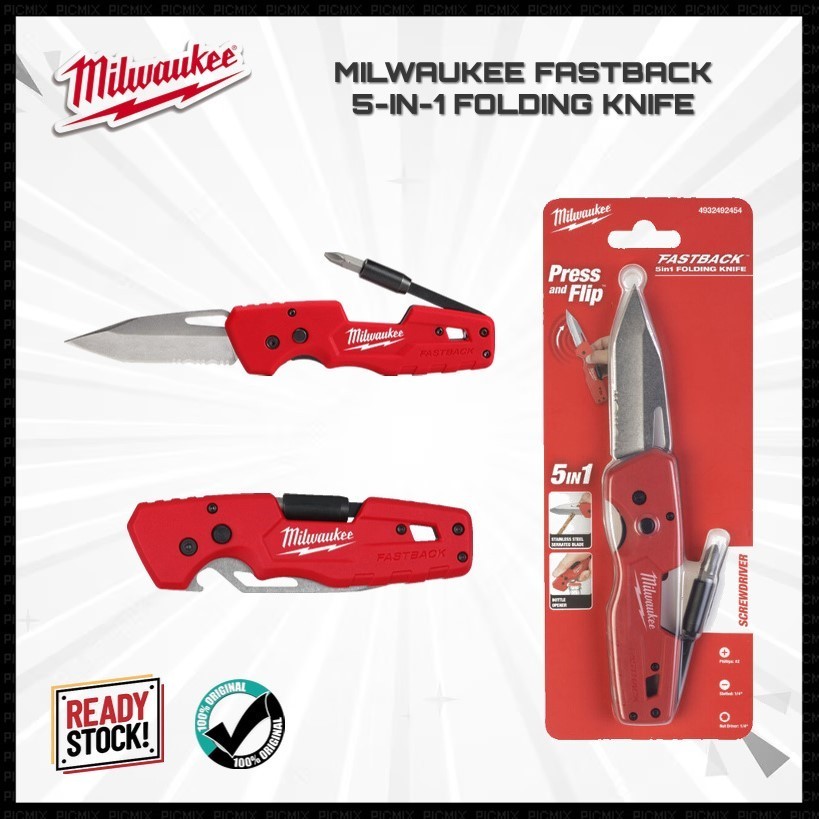 MILWAUKEE FASTBACK 5-in-1 Folding Utility Flip Knife Blade Storage 48 ...