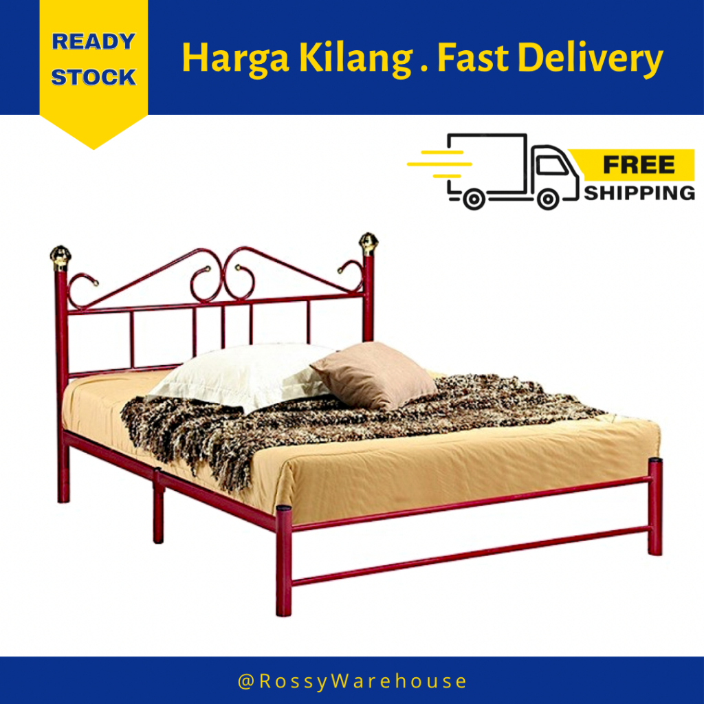 Metal Queen Bed Metal Bed Frame / Queen Bed Maroon /Double Bed/Katil ...