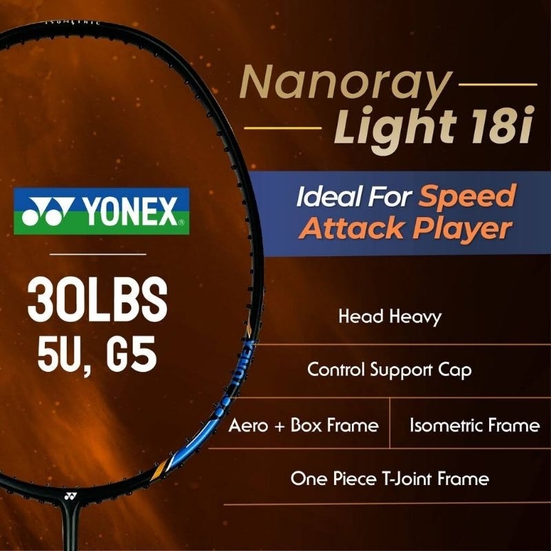 YONEX Nanoray Light 18i , 5U Max Tension 30 lbs ( Free String+Grip) | Shopee Malaysia