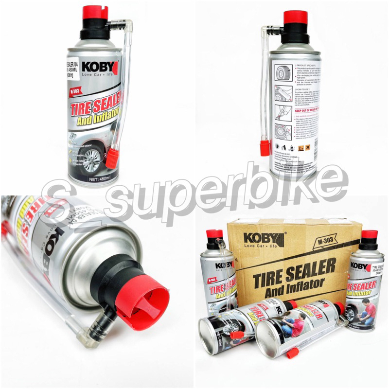 KOBY TIRE SEALANT AND INFLATOR 450ML EMERGENCY FLATFIX REPAIR FLAT TYRE INSTANTLY MOTORCYLES AND ...