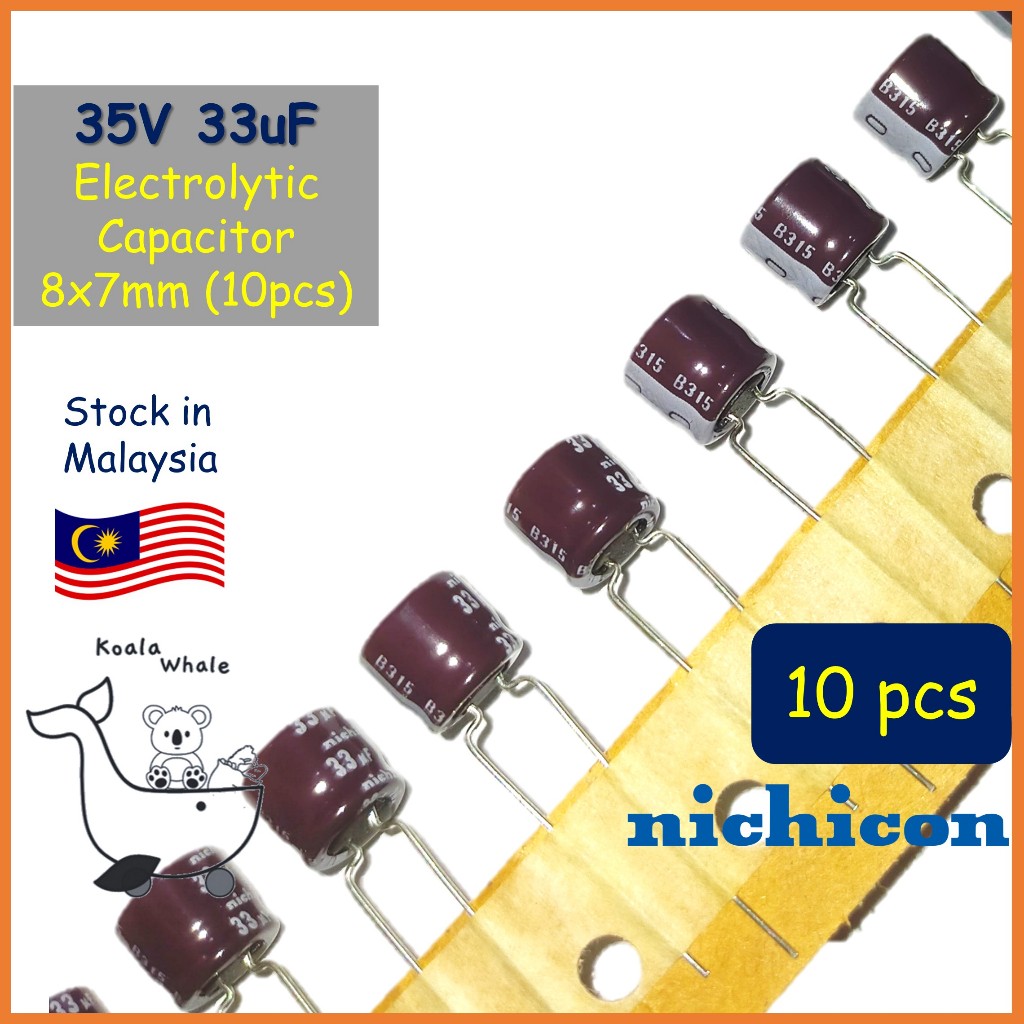 10PCS 35V 33uF 35V33UF Electrolytic Capacitor Kapasitor Nichicon Elco ...