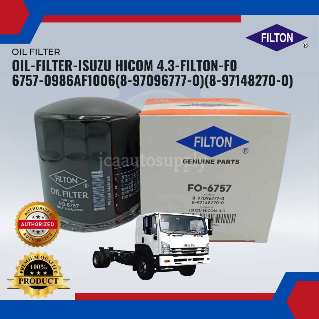 Oil-Filter-Isuzu Hicom 4.3-FILTON-F0 6757-0986AF1006(8-97096777-0)(8 ...