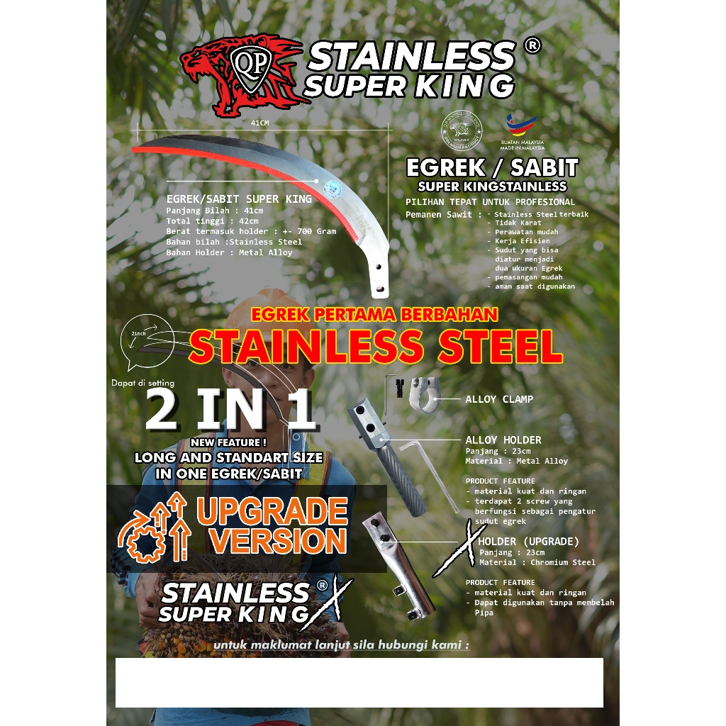 QP STAINLESS Super King Sickle/Sabit (X Holder Kolongan/Alloy Included ...