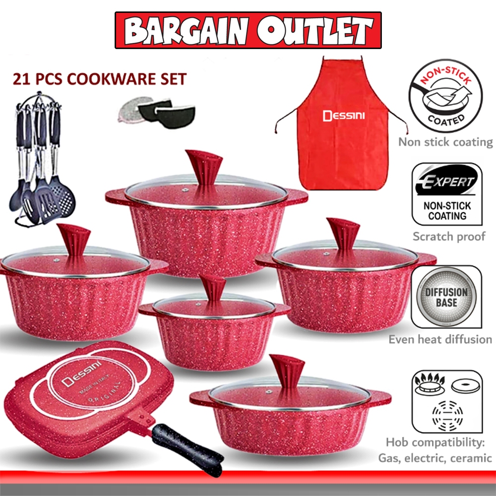 DESSINI ITALY ( 21 Pcs SET ) Granite Aluminium Non Stick Casserole Pot ...