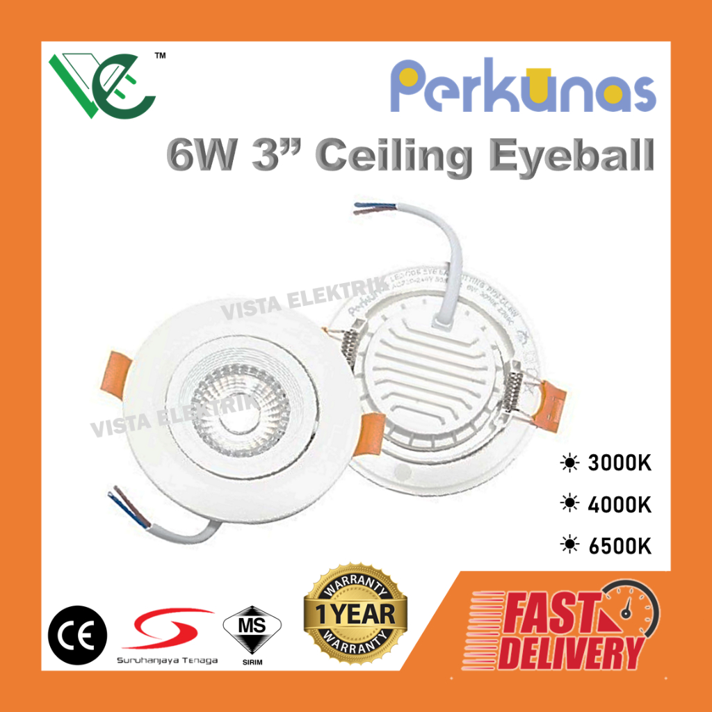 PERKUNAS LED COB Recessed / Ceiling Eyeball 6W (SIRIM) | Shopee Malaysia