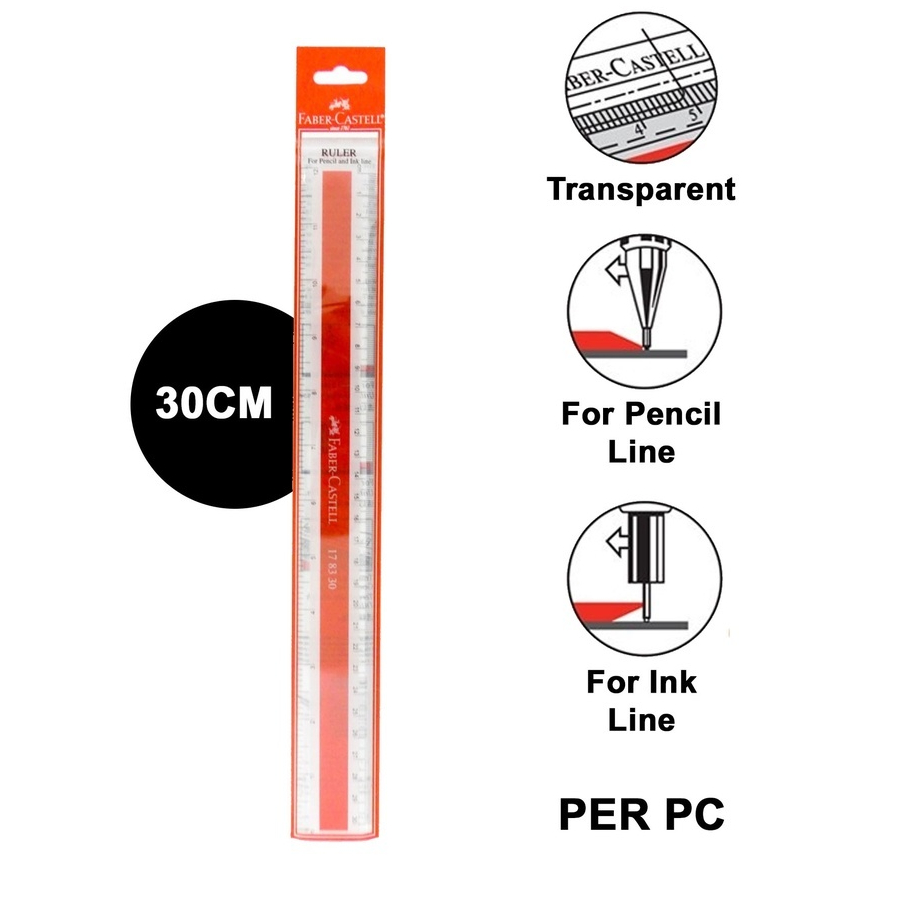 FABER CASTELL TRANSPARENT HARD PLASTIC STARAIGHT RULER 30cm 178330 ...