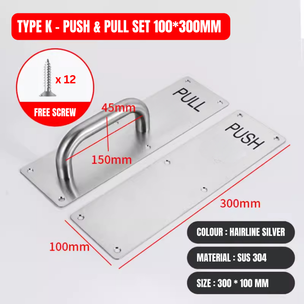 KAIZEN 201 / 304 Stainless Steel Door Pull & Push Handle Set | Shopee ...