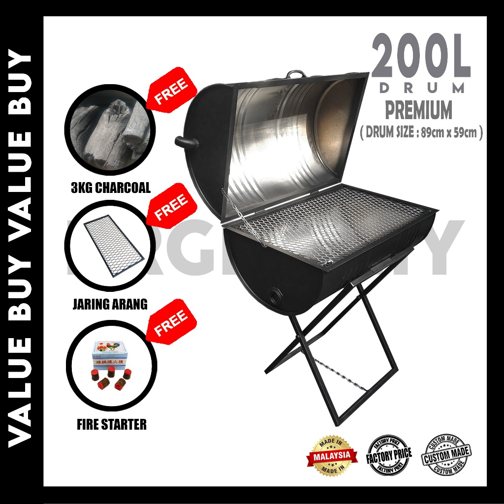 BBQ Grill Outdoor Drum Set Tong Drum 200L BBQ Set Complete With Grill Net Big Size Suitable For ...