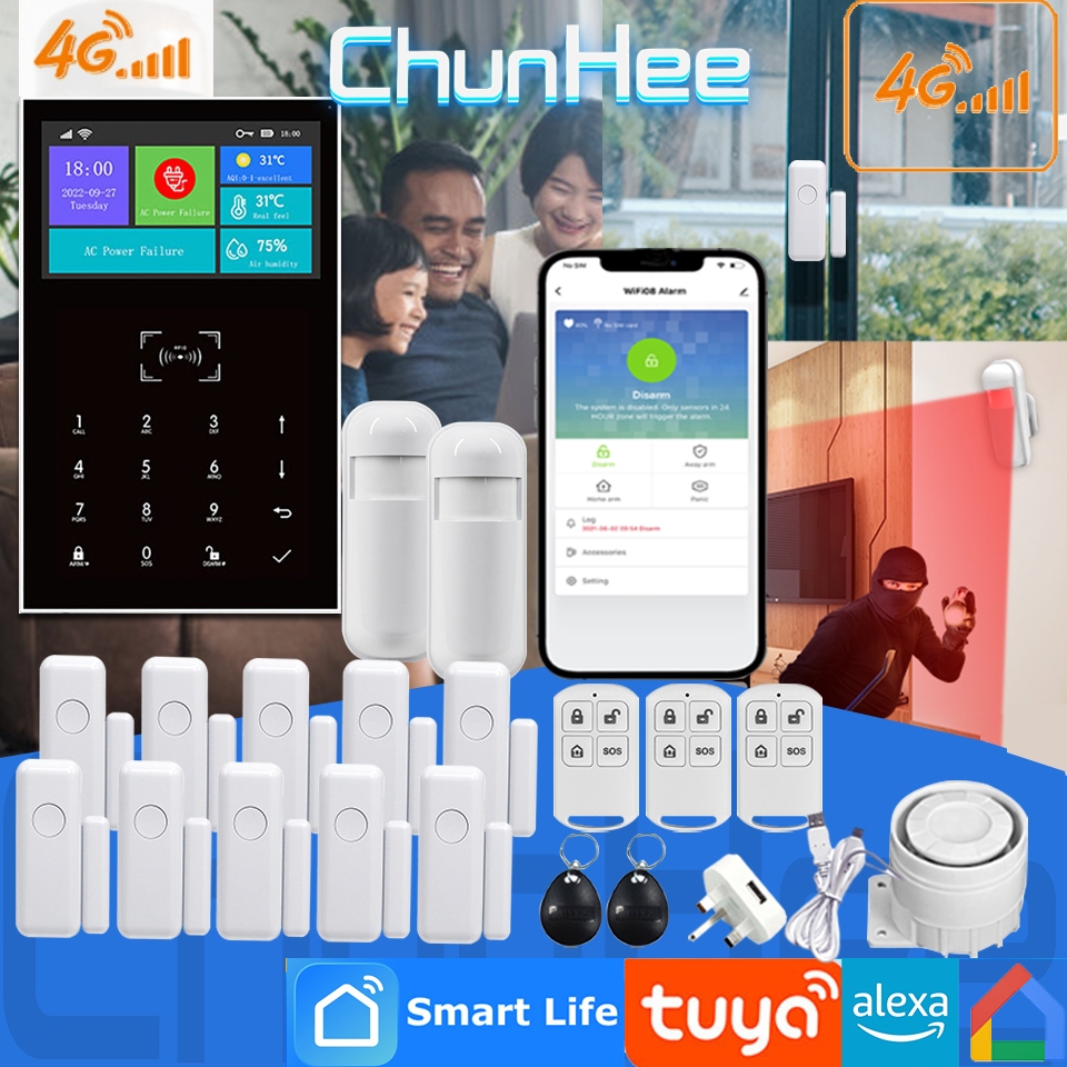 Chunhee 4G GSM Alarm System WIFI Tuya Sensor Home Security Alarm Rumah ...