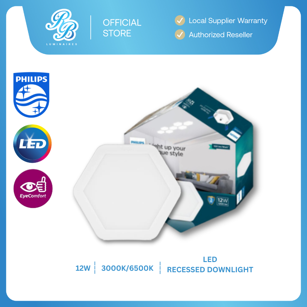 PHILIPS HEXASTYLE 12W 220-240V 1200LM 6INCH D150MM LED HEXAGON RECESSED ...