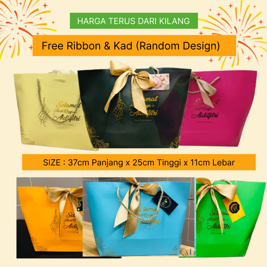 Bag Raya Yang Cantik Ready Stock Gold Printed 10 bag 1 Set dengan kad ...