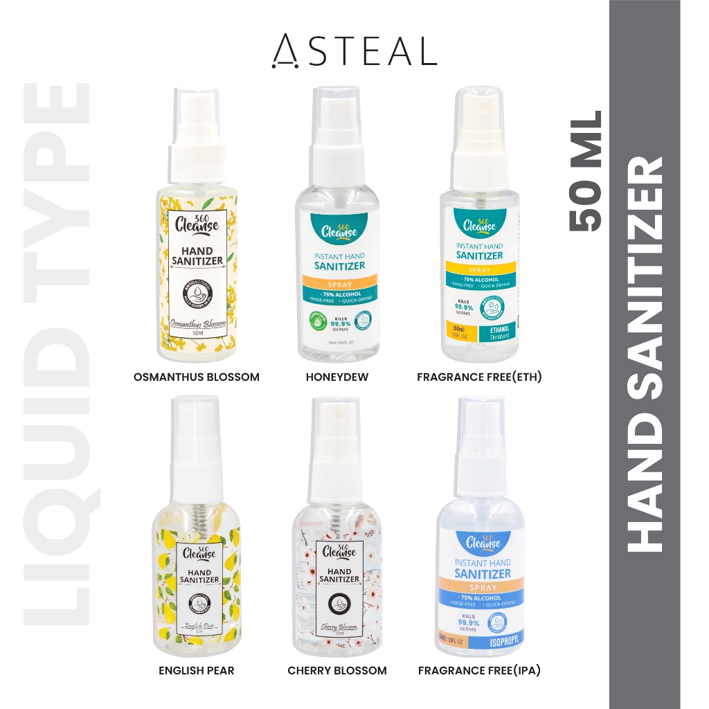 Cleanse360 Hand Sanitizer 75% Alcohol / 50ml Liquid type (Spray bottle ...