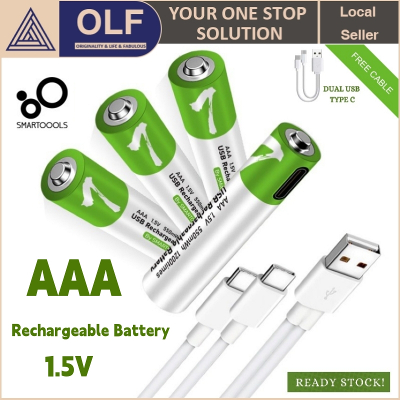 SMARTOOOLS AAA 1.5v Lithium Rechargeable Battery Type-C USB Charger ...